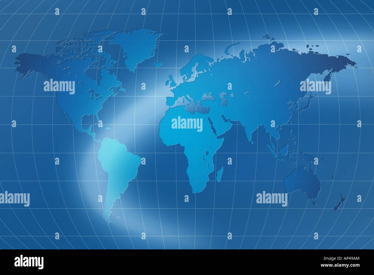 World map illustration of a world map on blue gradient Stock Photo - Alamy