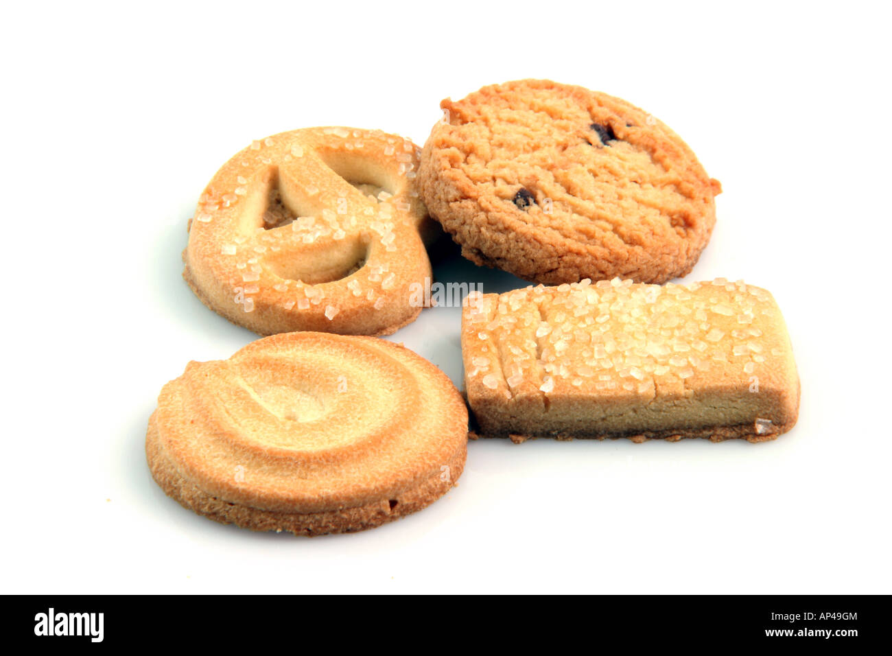 four different biscuits isolated on white background food and cookies ...