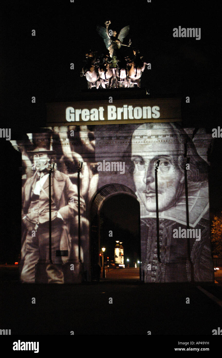 The Greatest Britons display on Duke of Wellington Arch Hyde Park ...