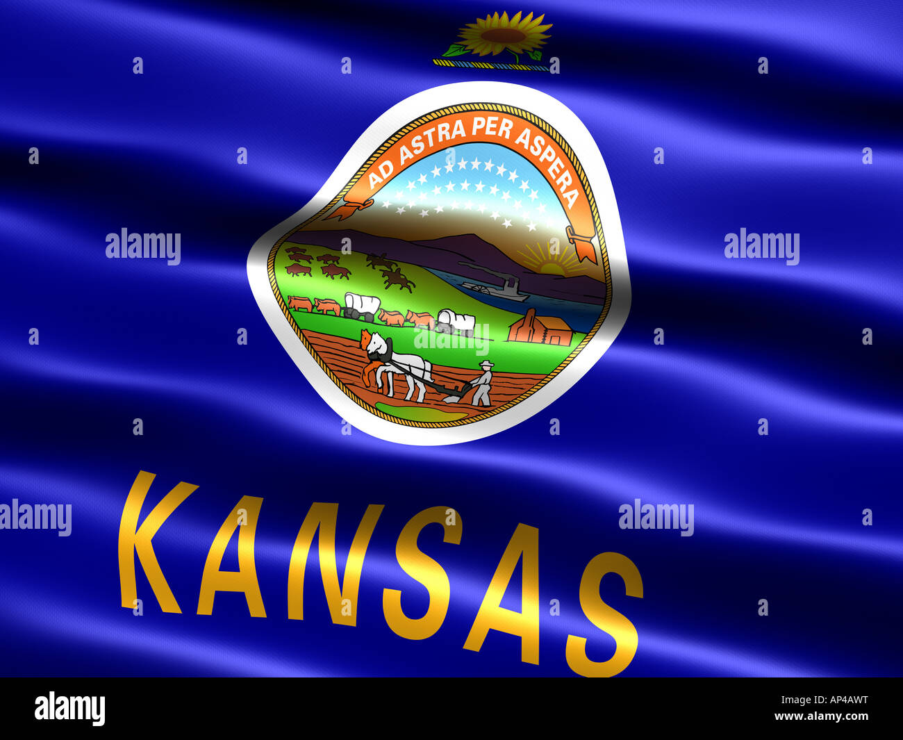 Computer generated illustration of the flag of the state of Kansas with ...
