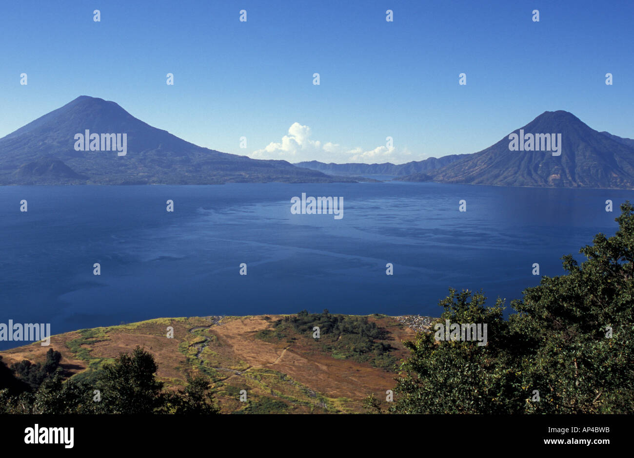 Central America, Guatemala, Highlands. Volcanoes Toliman and San Pedro ...