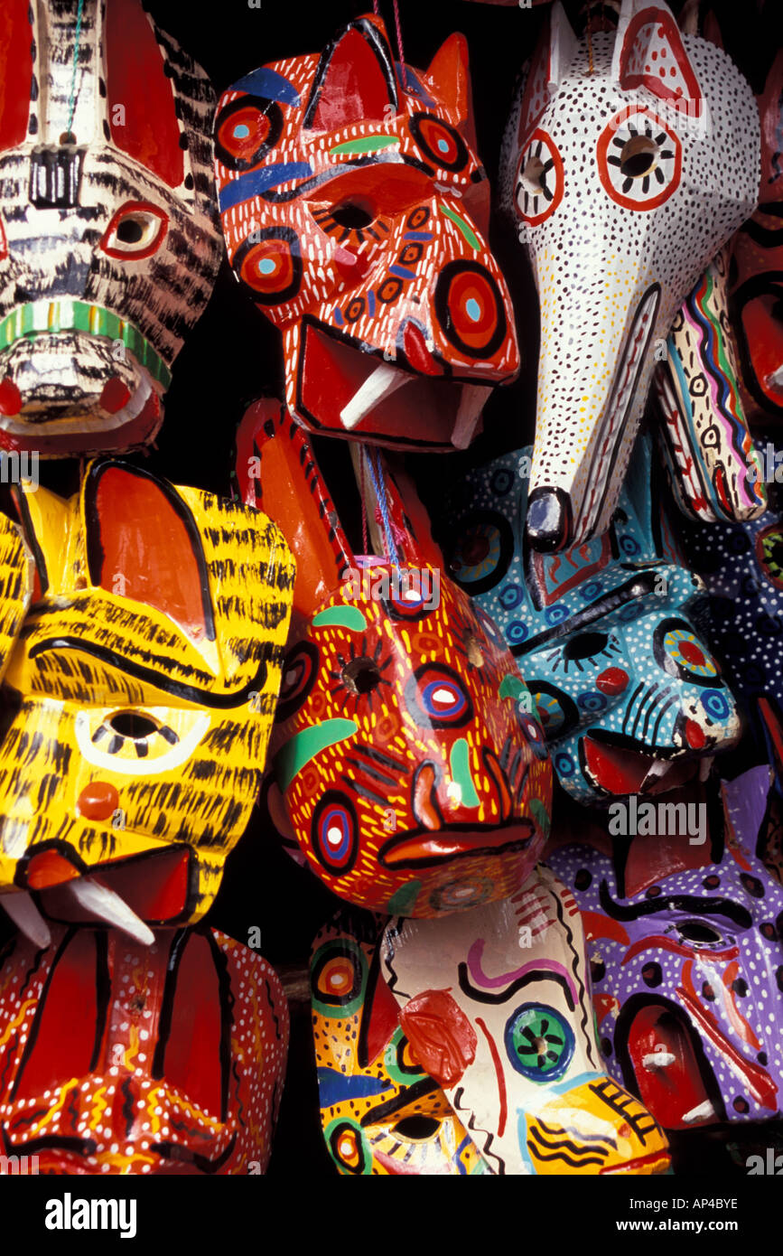 Central America, Guatemala, Highlands, Chichicastenango, painted masks ...