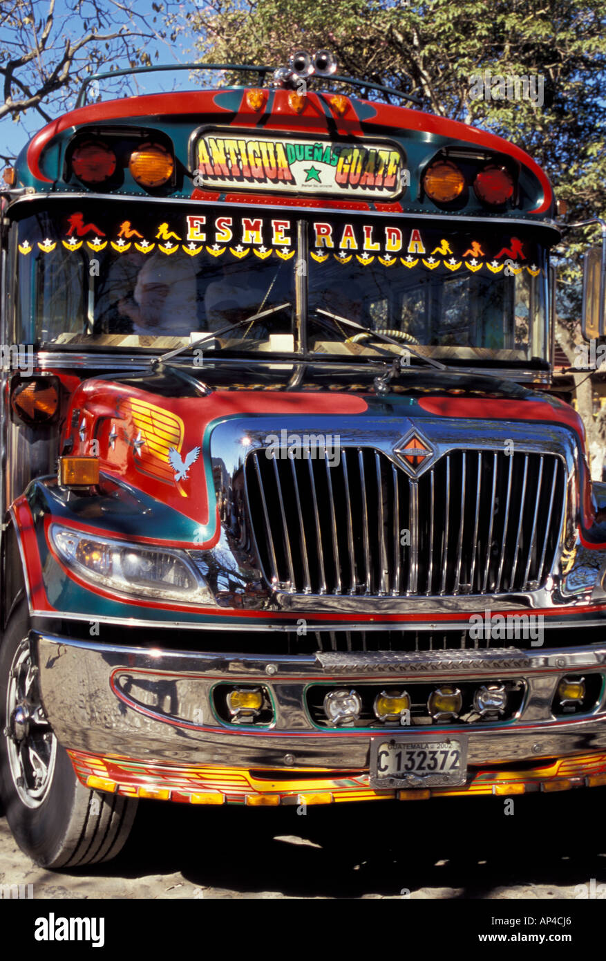 Central America, Guatemala, Highlands, Antigua. Chicken bus Stock Photo ...