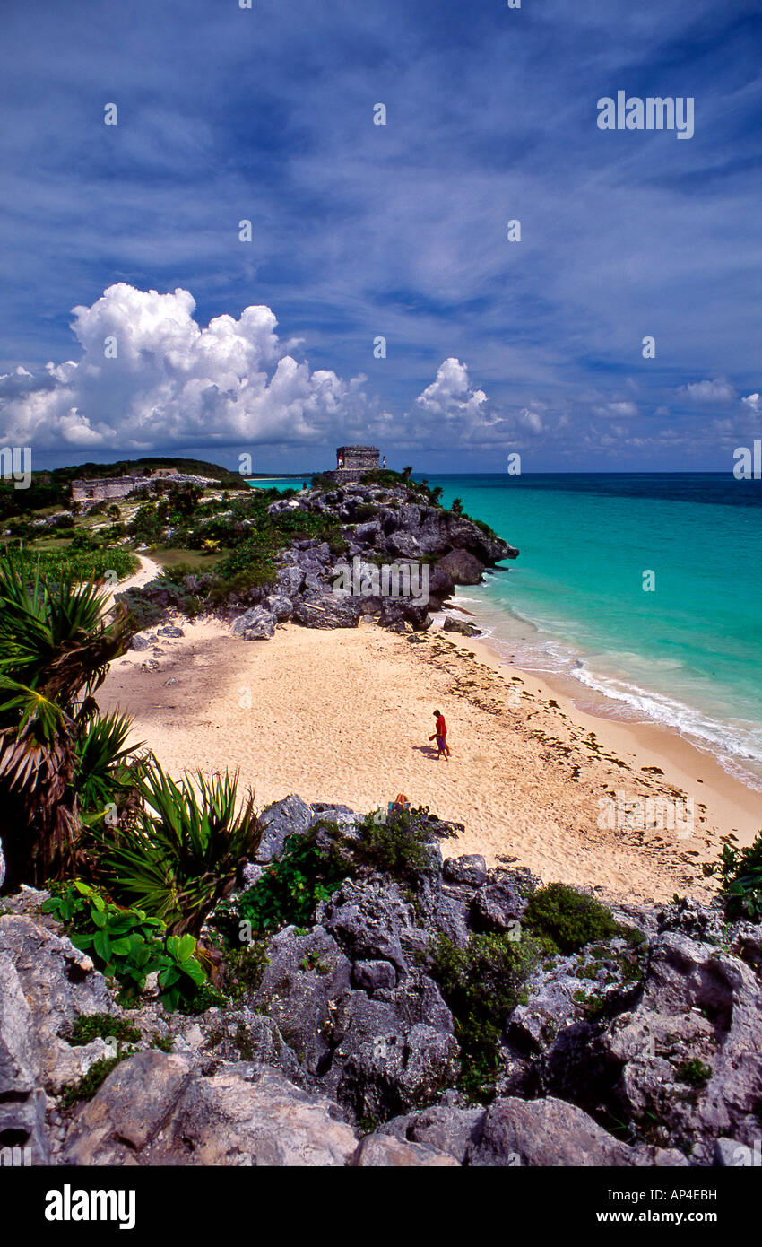 Mayan ruins and Beach at Tulum on the Yucatan Peninsula Mexico Stock ...