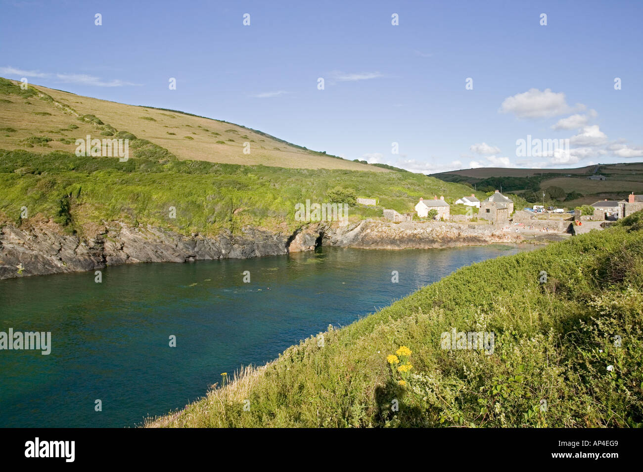North Cornwall, sea, bay, inlet blue, cottage Stock Photo - Alamy