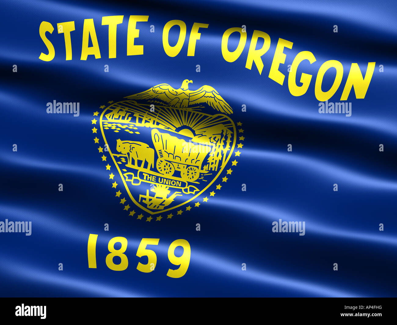 Computer generated illustration of the flag of the state of Oregon with ...