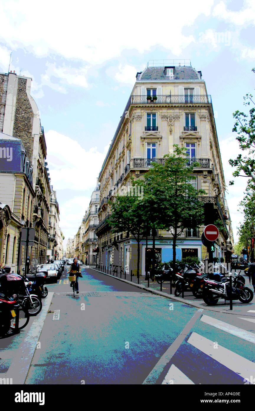 A digitally manipulated image of a typical street scene in Paris ...
