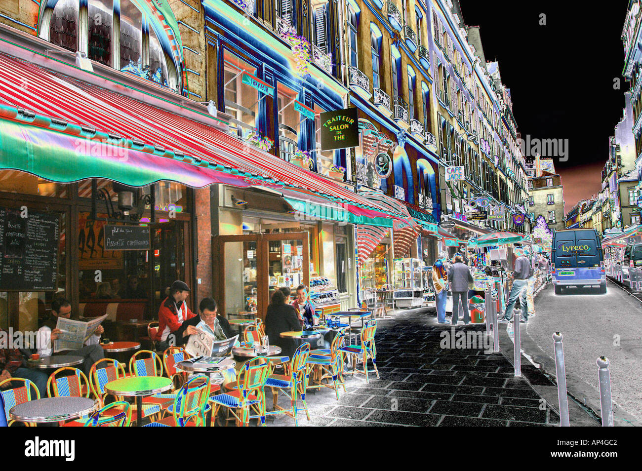 A digitally manipulated image of a typical street scene in Paris ...