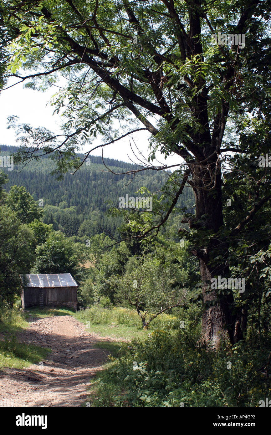 Small wooden barn in a mountain Stock Photo - Alamy
