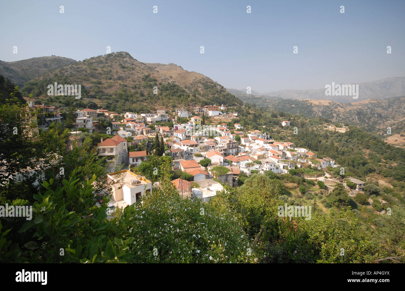 CRETE, GREECE. The hillside town of Argiroupolis in Rethimnon province ...