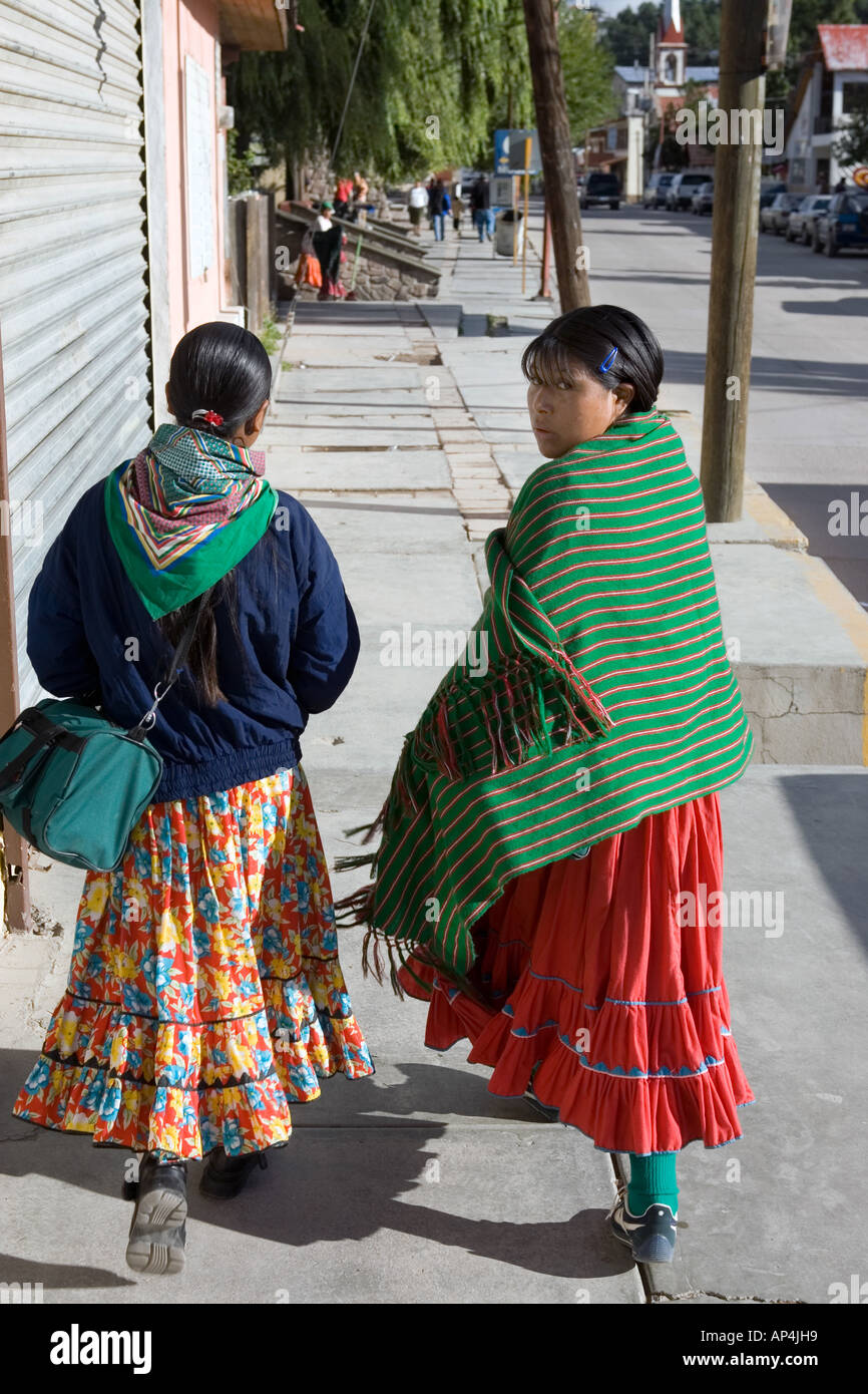 Two women in a street of Creel, a popular tourist destination in ...