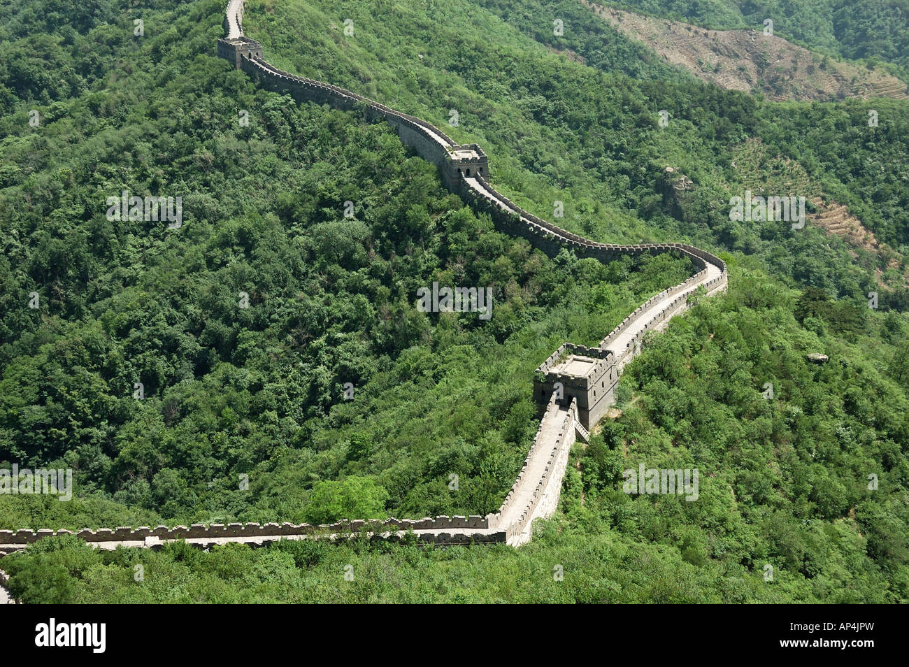 The Great Wall of China at Mutianyu winding the ridge top of Yang Shan ...