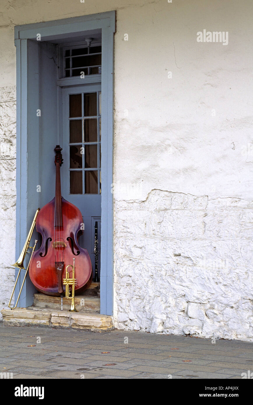 INSTRUMENTS displayed in a DOORWAY BASS TROMBONE TRUMPET CLARINET Stock ...