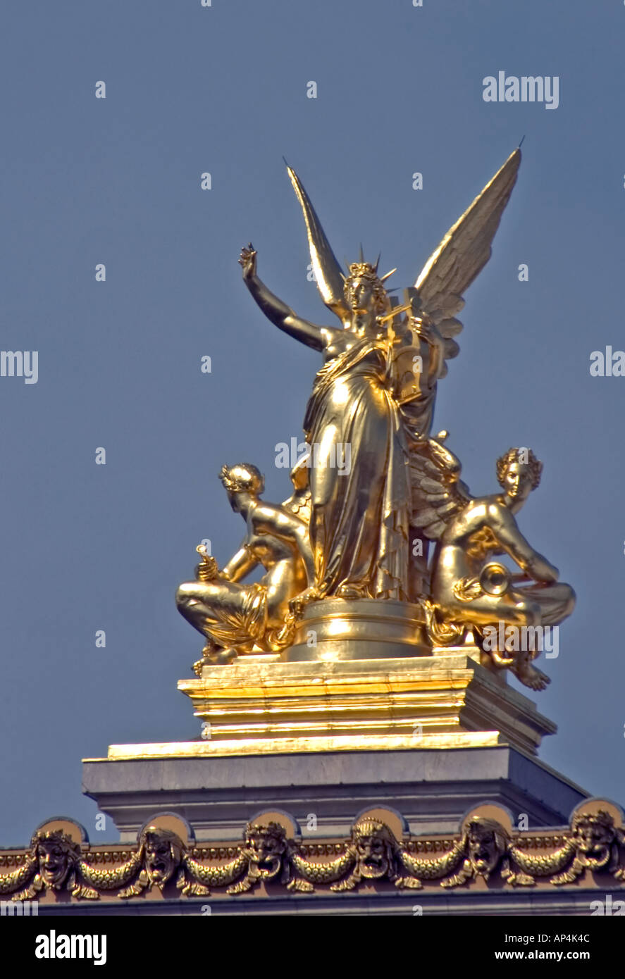 Golden statues on the roof of the Paris’s Opera Garnier, France Stock ...