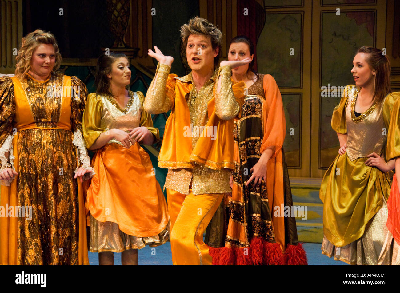 cast performing in the panto Mother Goose amateur pantomime on stage at ...