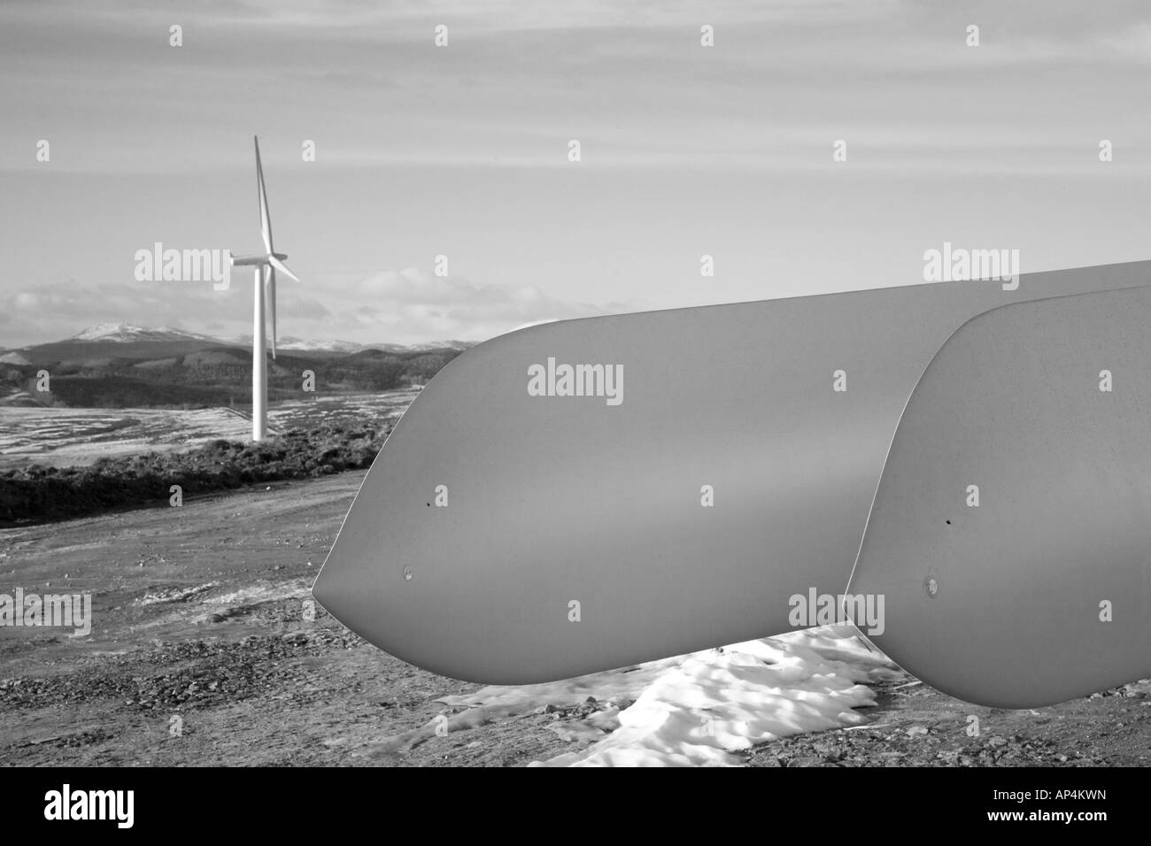 Scottish Moorland Wind farm where the group of wind turbines is at high ...