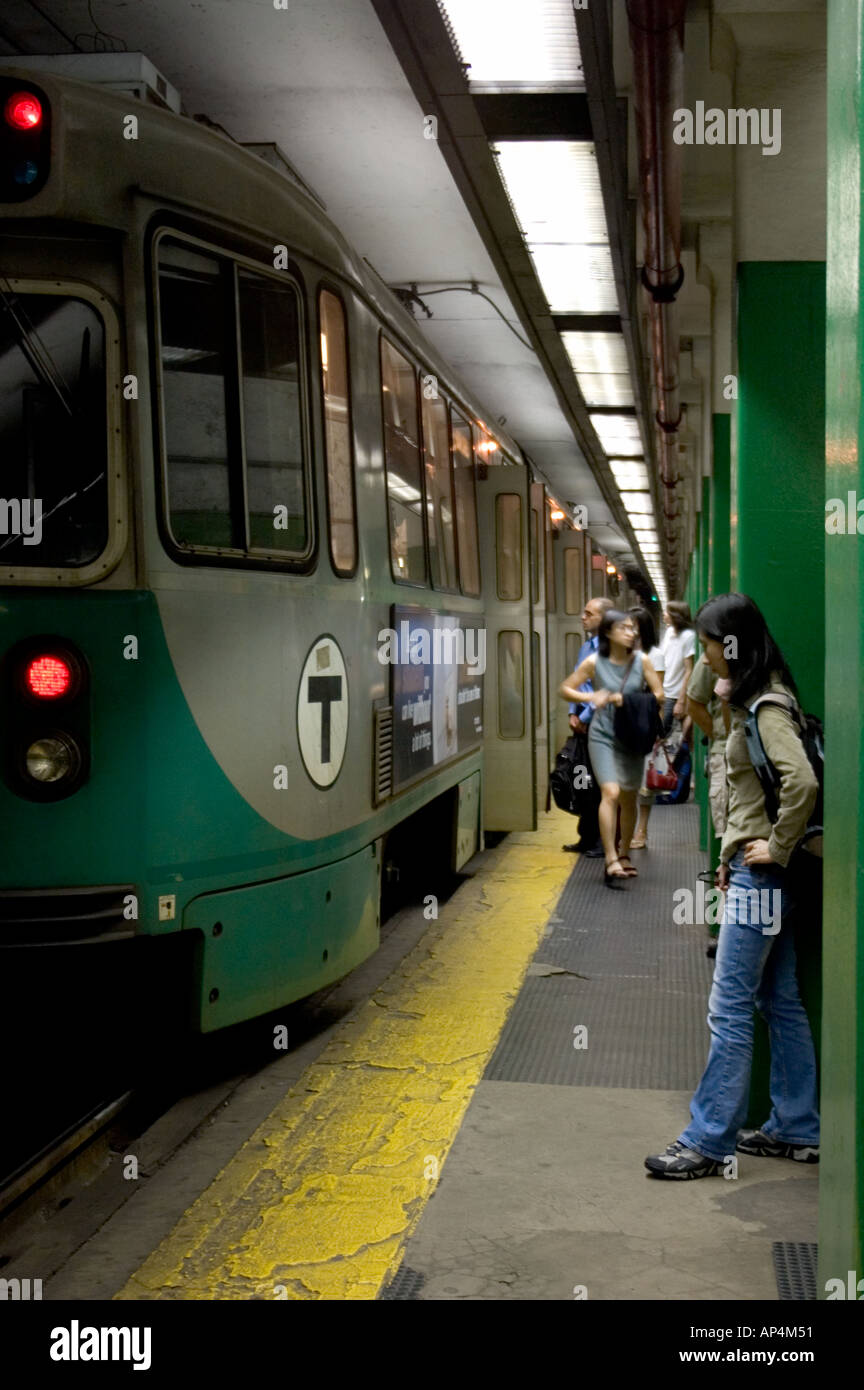 Boston T Train Underground Station showing people commuting Stock Photo ...