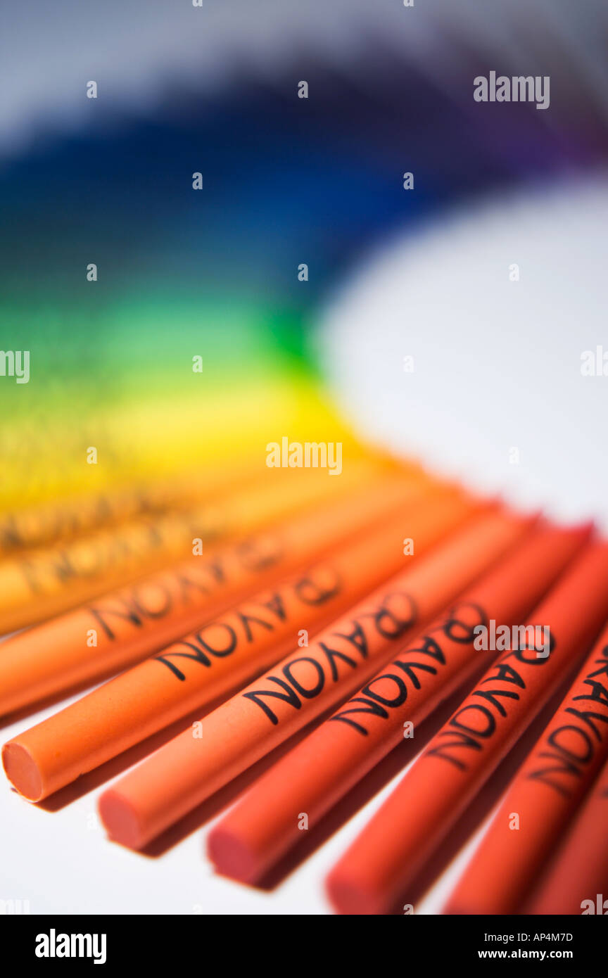 Colored crayons arranged in curved spectrum Stock Photo - Alamy
