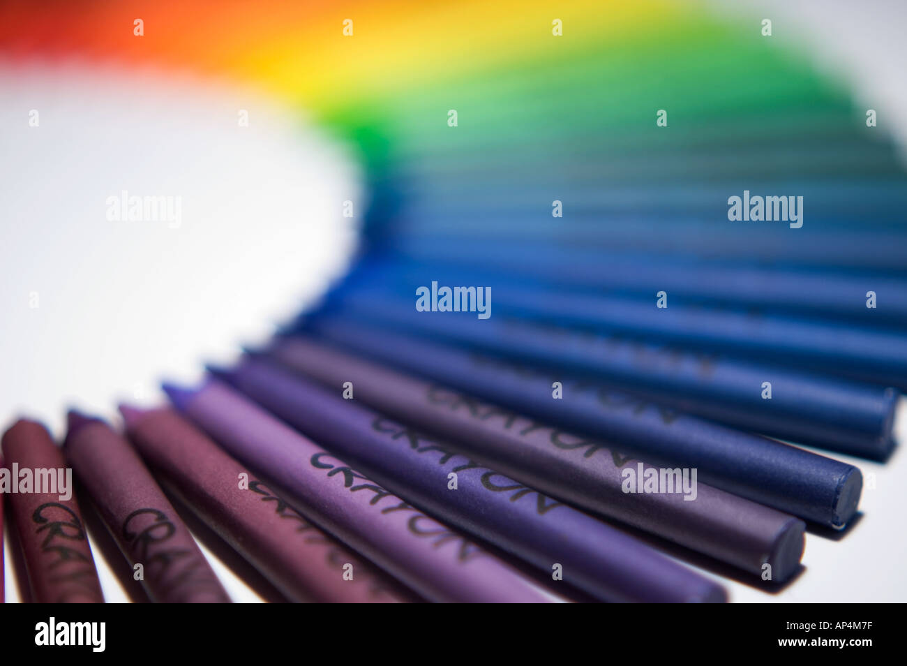 Colored crayons arranged in curved spectrum Stock Photo - Alamy