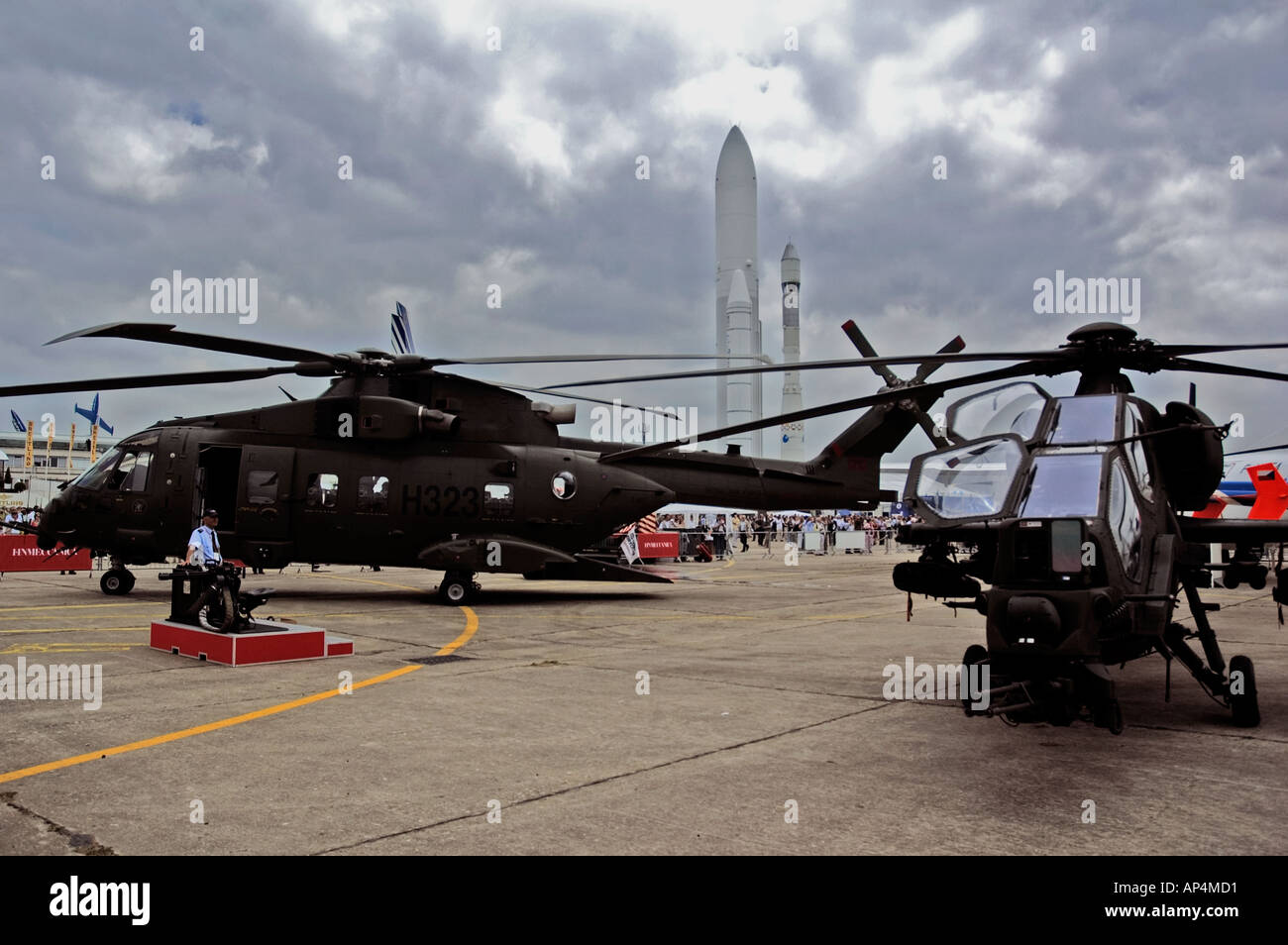 Military helicopter on display at at the international Bourget airshow ...