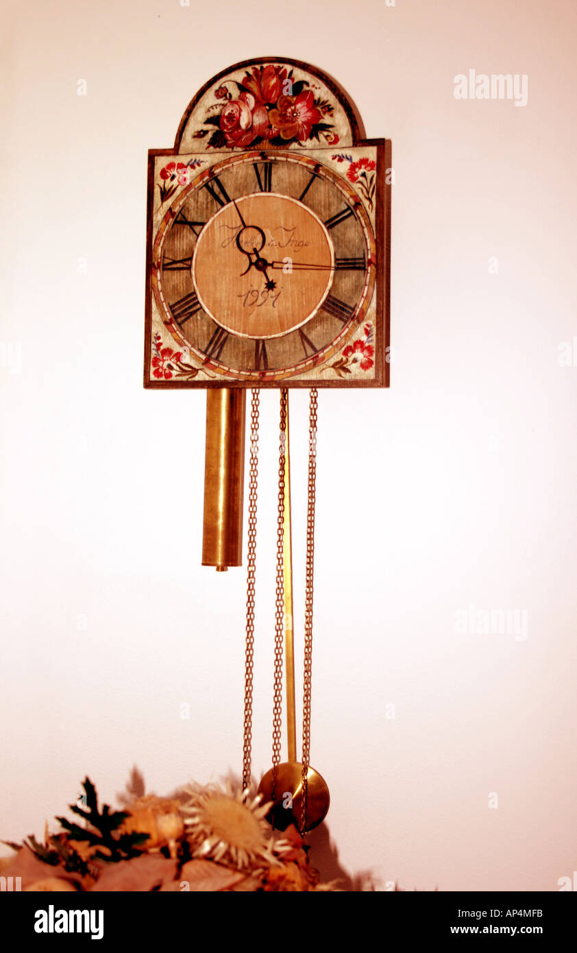 traditional clock with pendulum cottage interior Chiemgau Bavaria ...