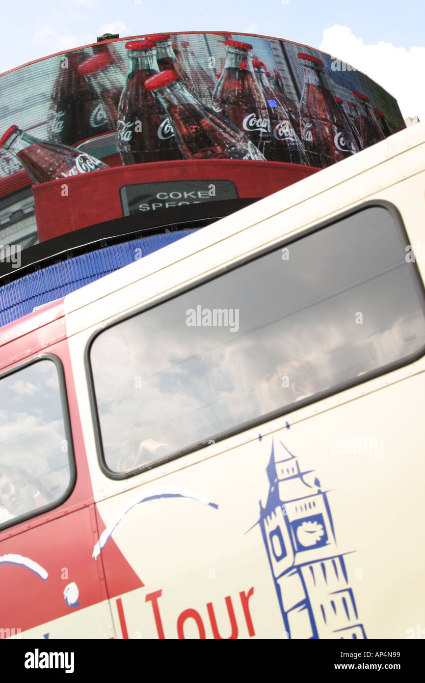 Tour bus and Coca Cola Advert Piccadilly Circus London England Summer ...