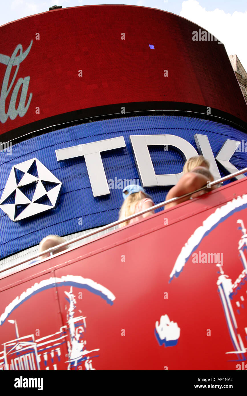 Tour bus and Coca Cola Advert Piccadilly Circus London England Summer ...