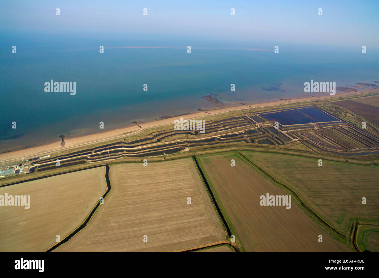 Aerial view of the kentish flats windfarm view from above and the north ...