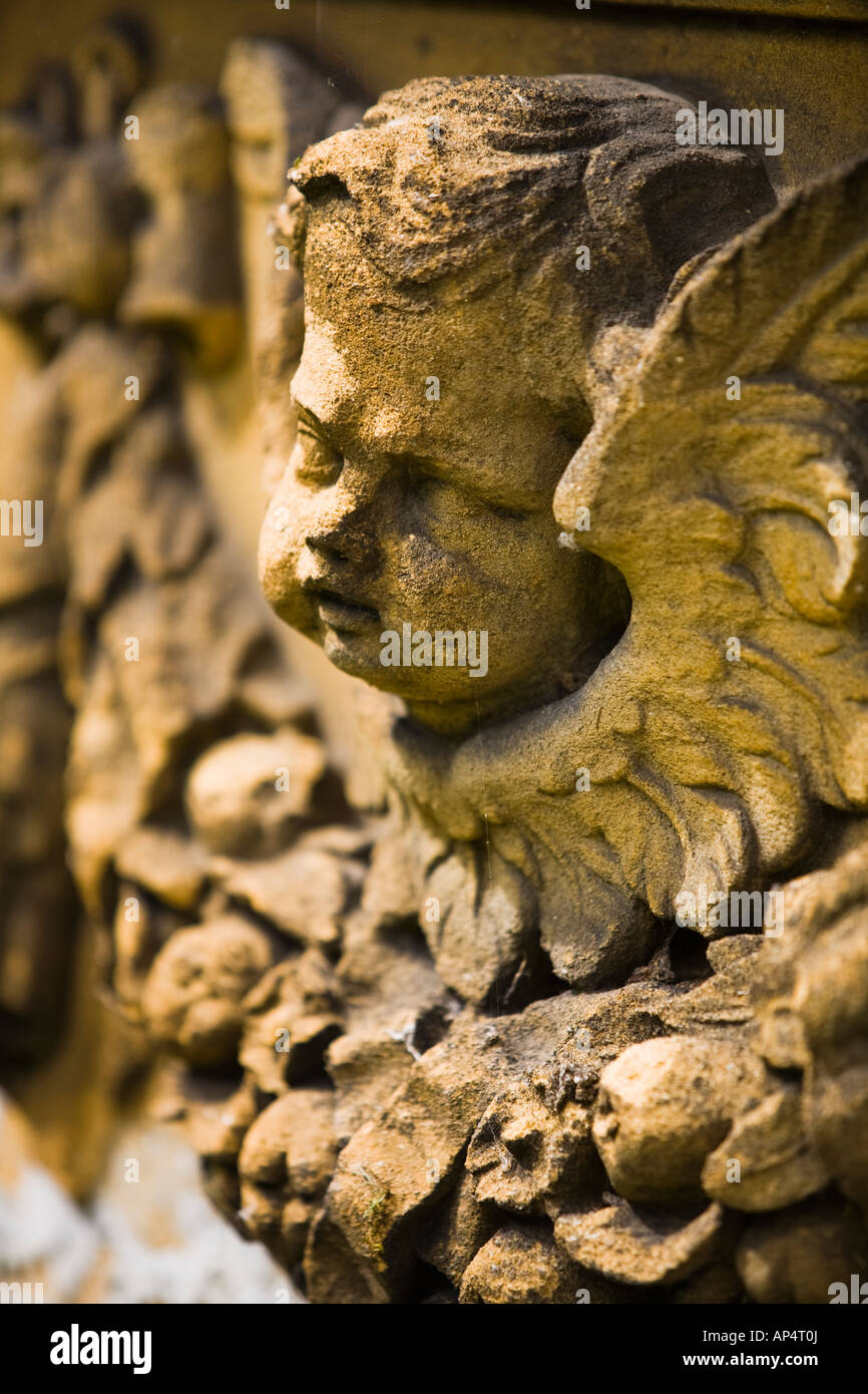 Detail of a stone carving of a cherub, Burford Church, Oxfordshire, UK ...