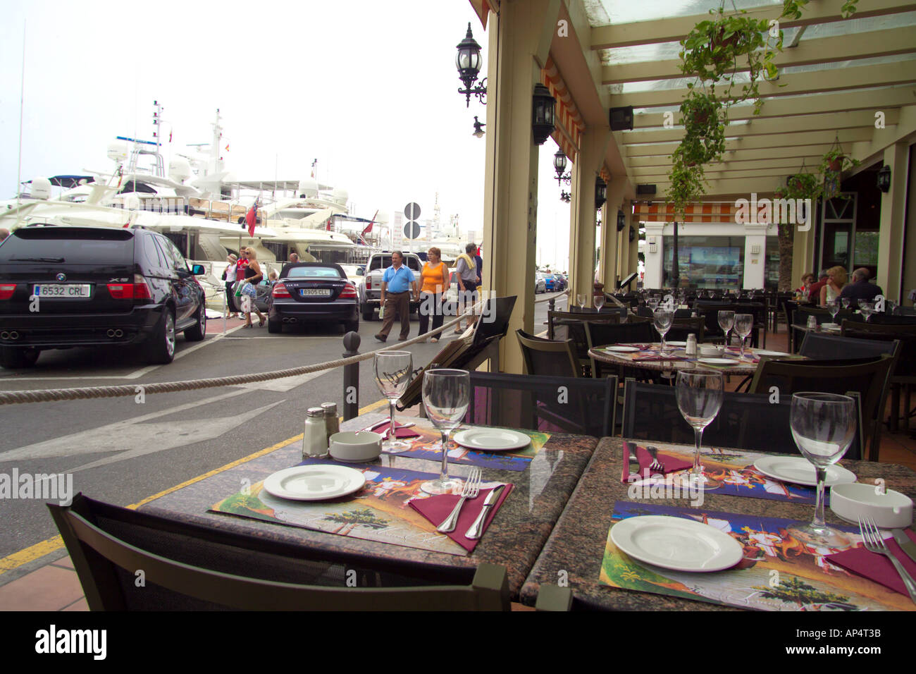Puerto Banus port spain view from cafe of yachts in the marina Stock ...