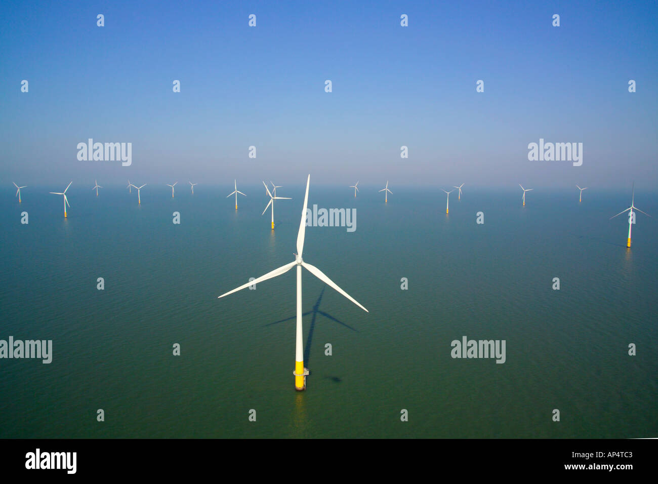 aerial view of the Kentish flats windfarm showing the wind turbine ...