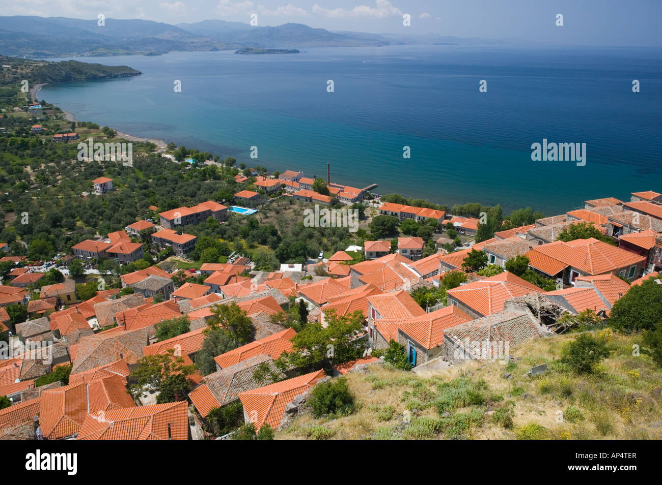 GREECE, Northeastern Aegean Islands, LESVOS , Mithymna . Town View from ...