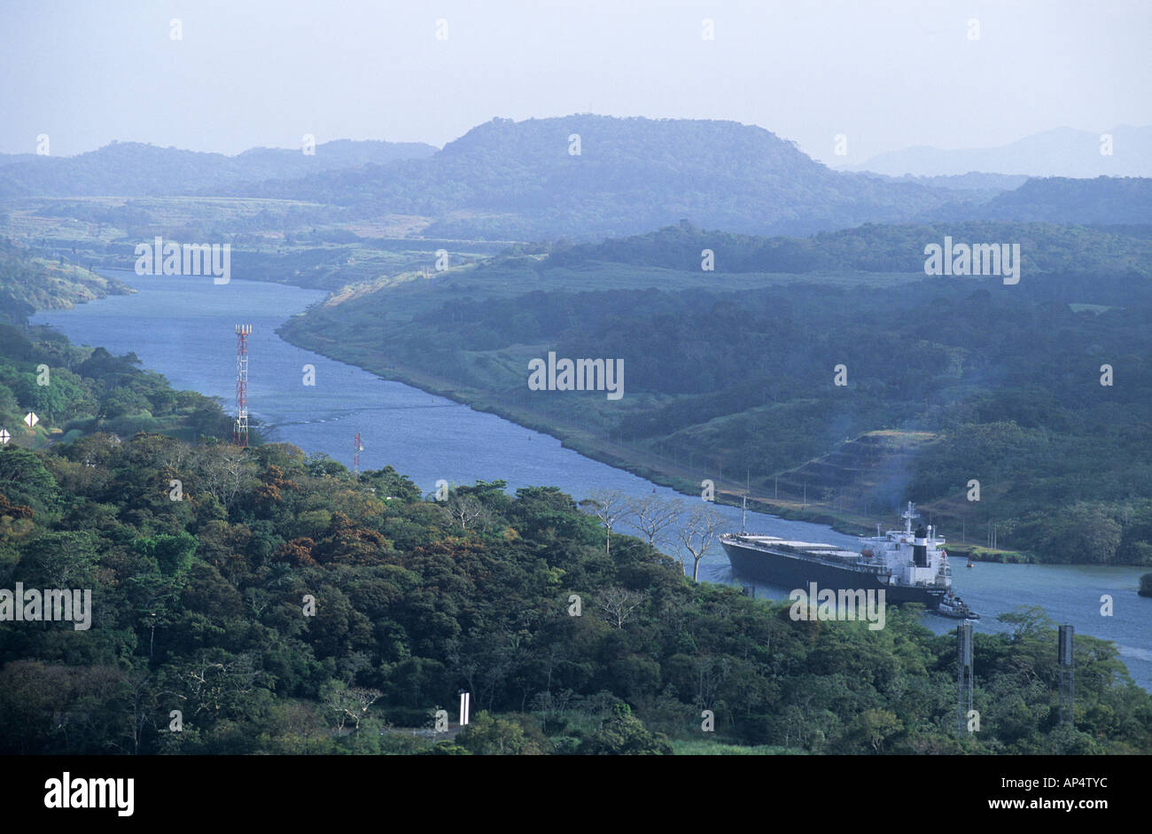 Panama, Panama Canal, Cargo ship in Culebra cut Stock Photo - Alamy