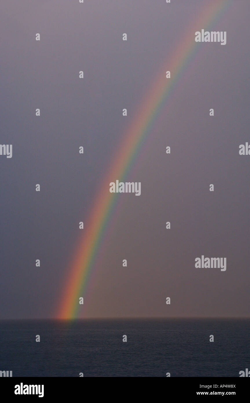 A rainbow with lighthouse at the fishing town of Githeo Greece Stock ...