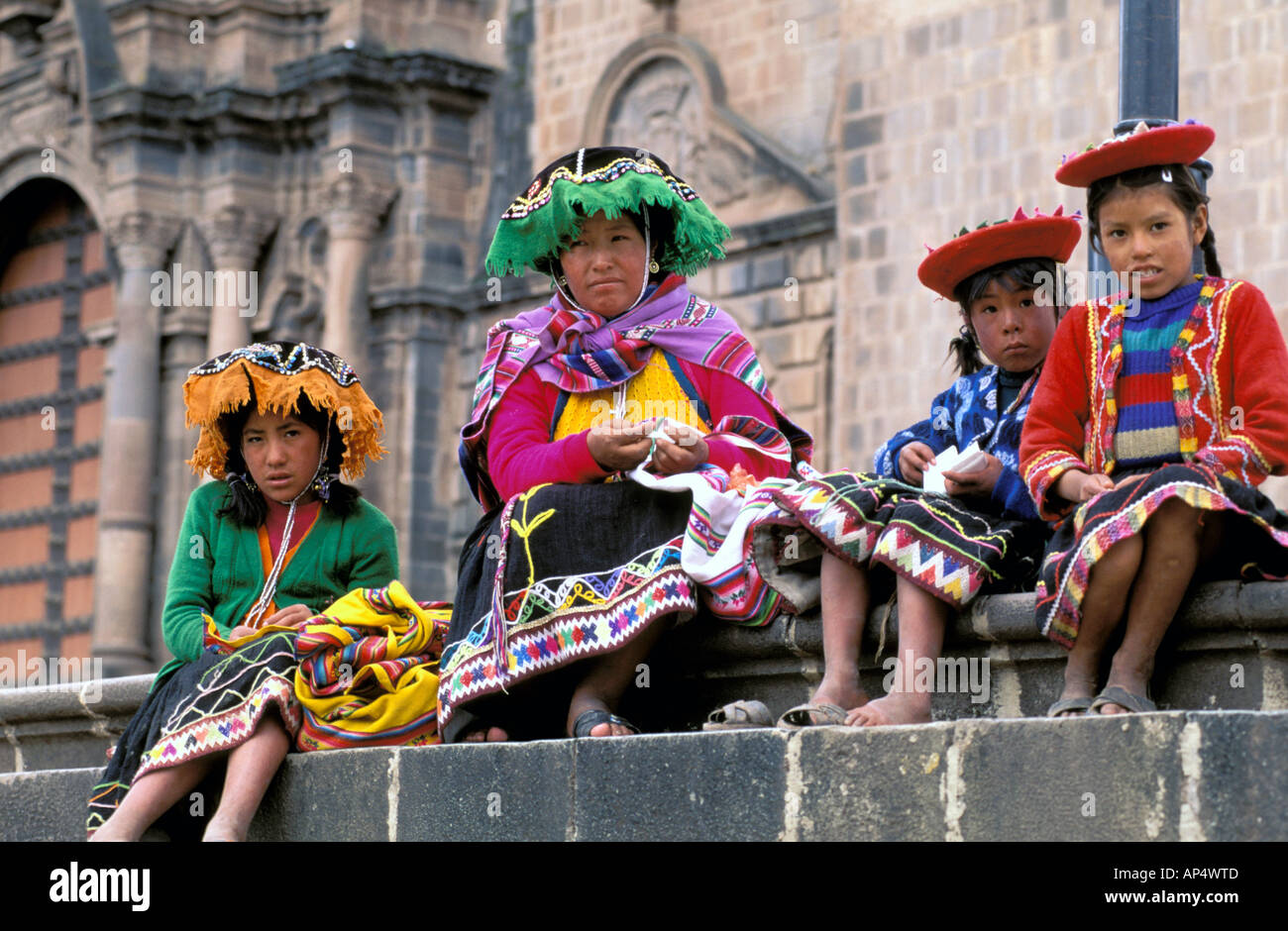 South America, Peru, Cusco. Indians in traditional dress Stock Photo ...