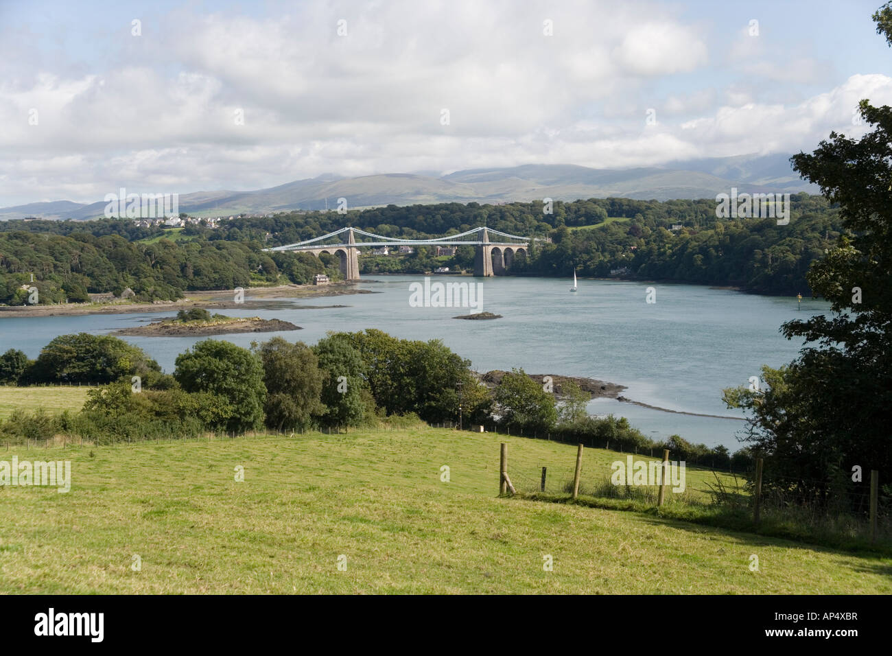 Menai Suspension Bridge and the Menai Straits from Anglesey, North ...