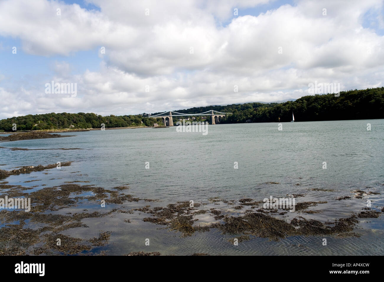 Menai Suspension Bridge and the Menai Straits from Anglesey, North ...