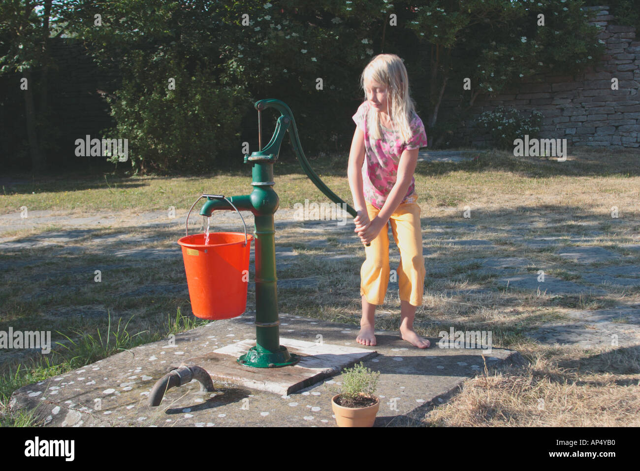 Girl who pumps water Stock Photo - Alamy
