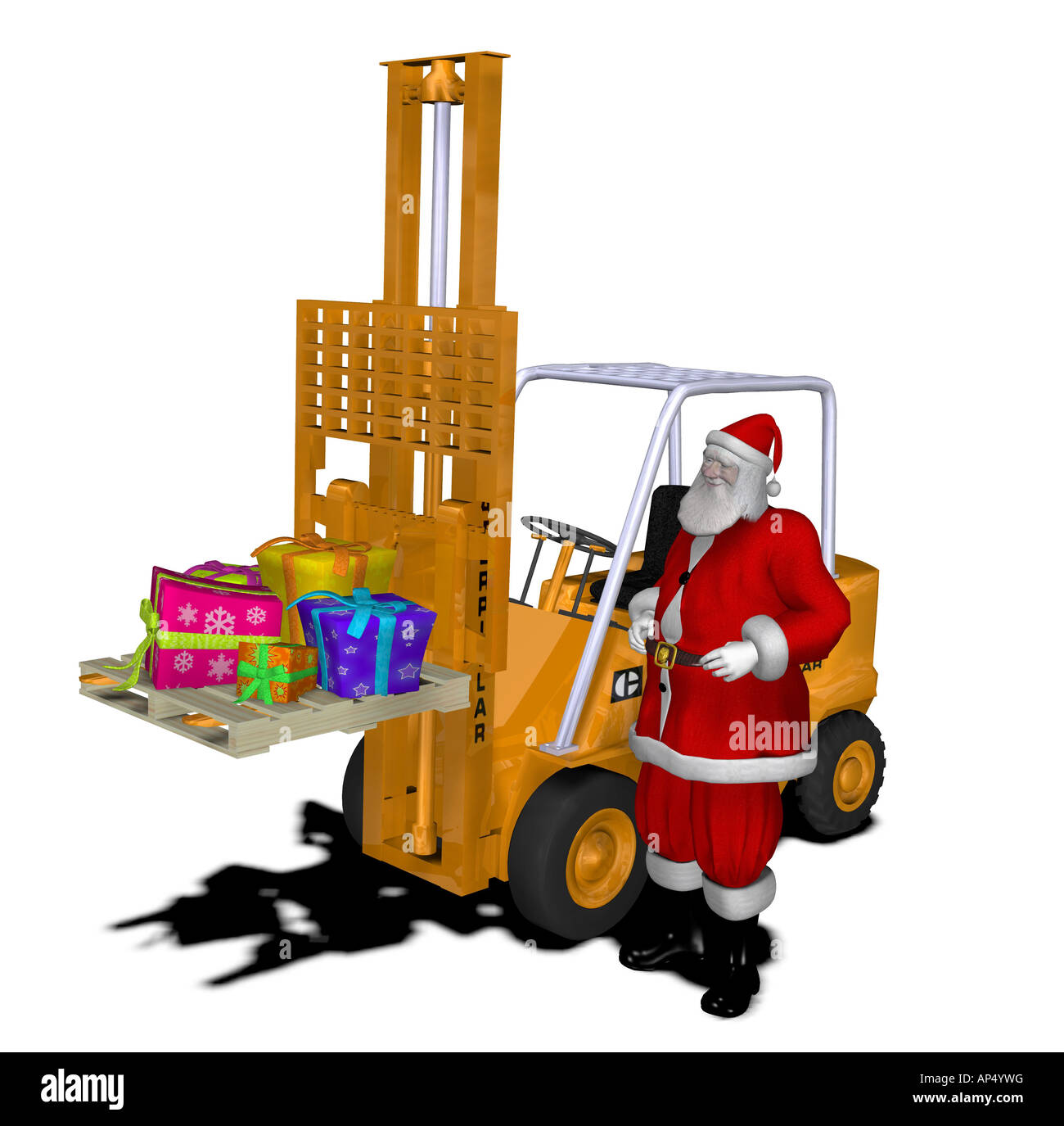 Santa Claus with lift truck Stock Photo - Alamy
