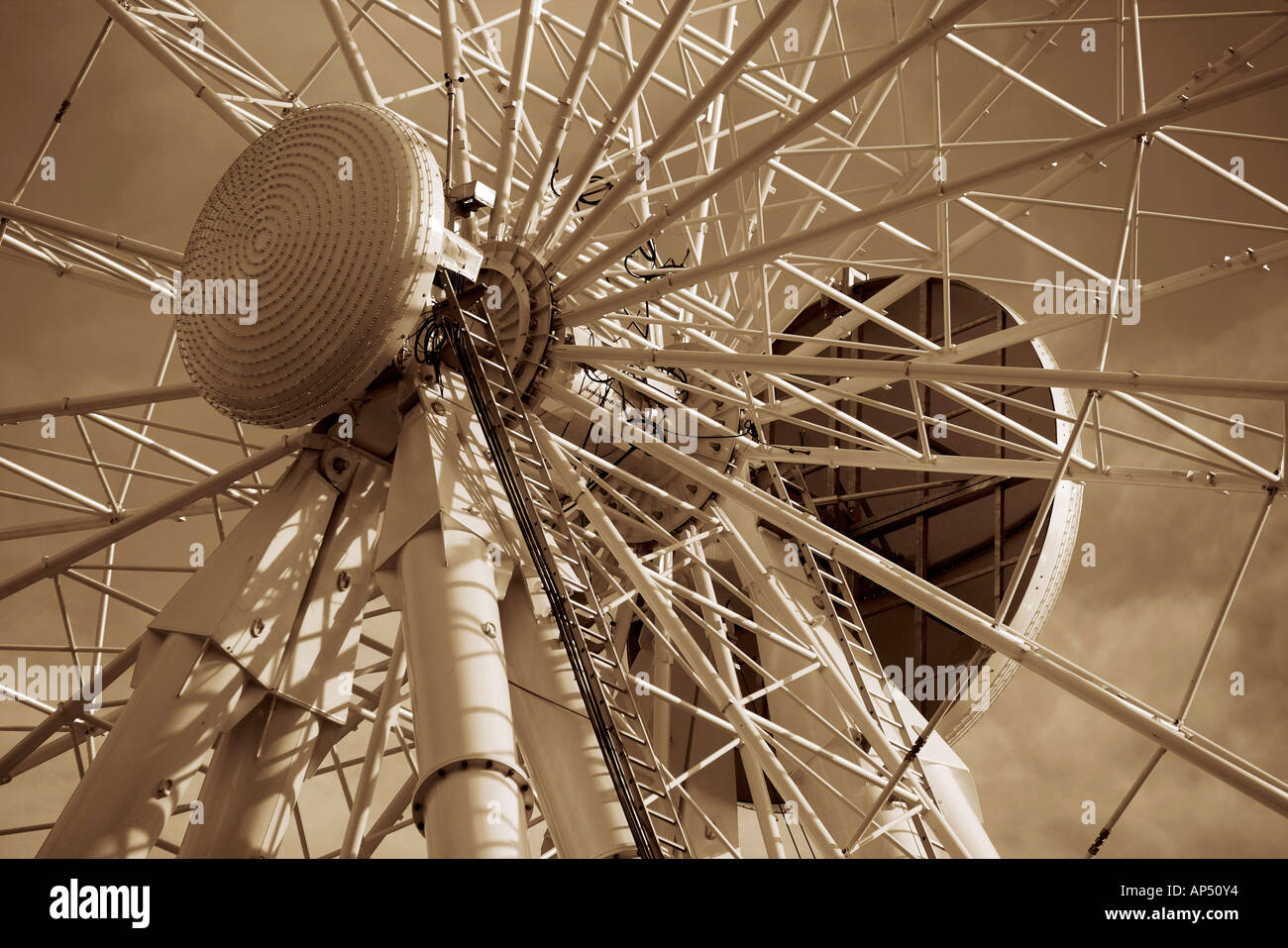 Partial View Of Ferris Wheel Hub, Sepia Toned Stock Photo - Alamy