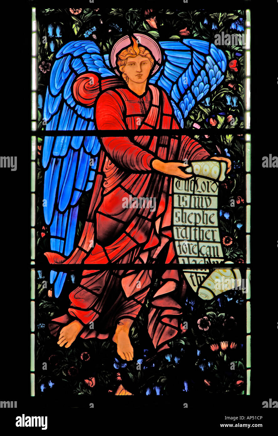 Angel with scroll, East window, (detail). Church of Saint Martin ...
