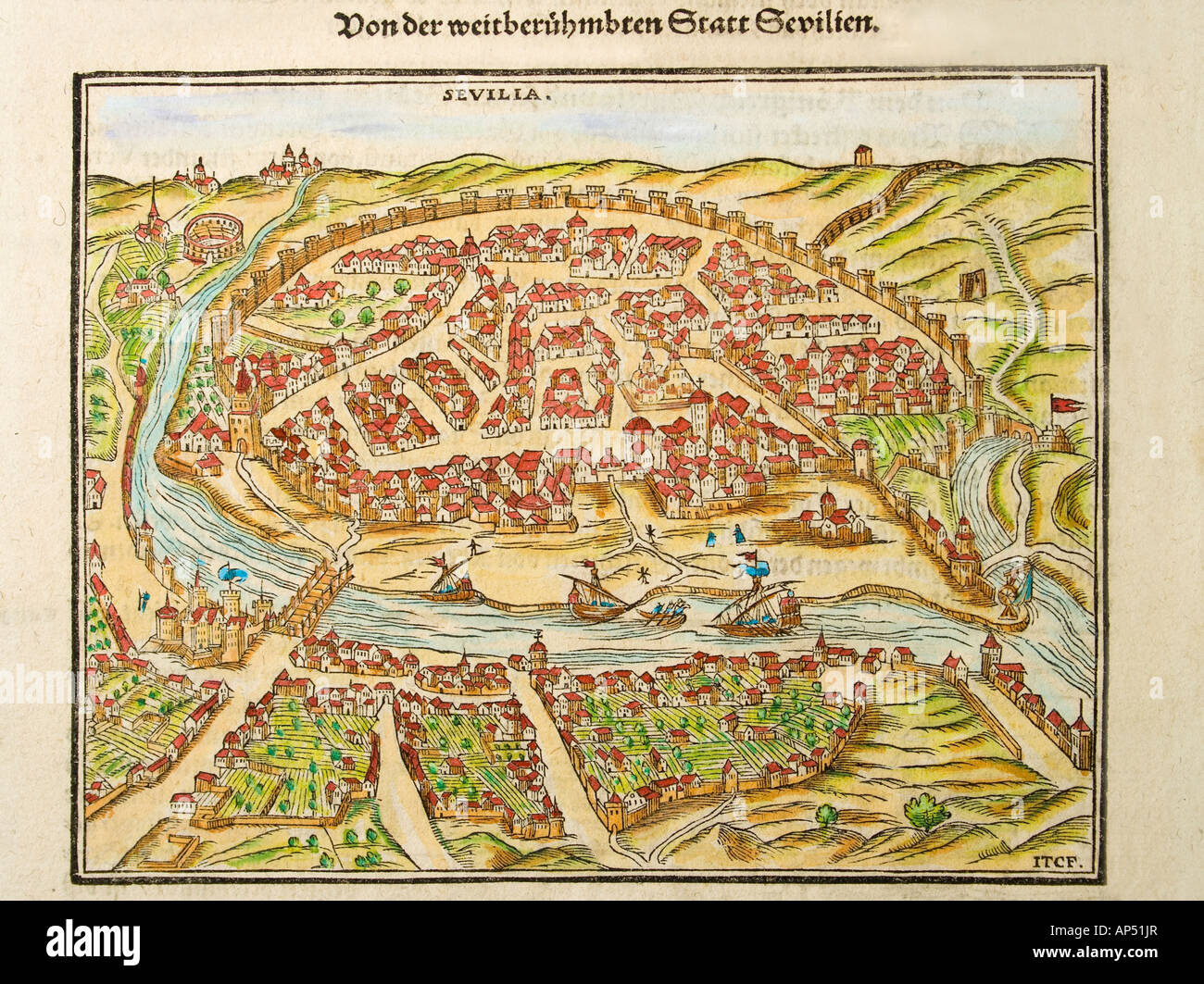 Seville. Sebastian Münster's Cosmographia Universalis (1610 Stock Photo ...