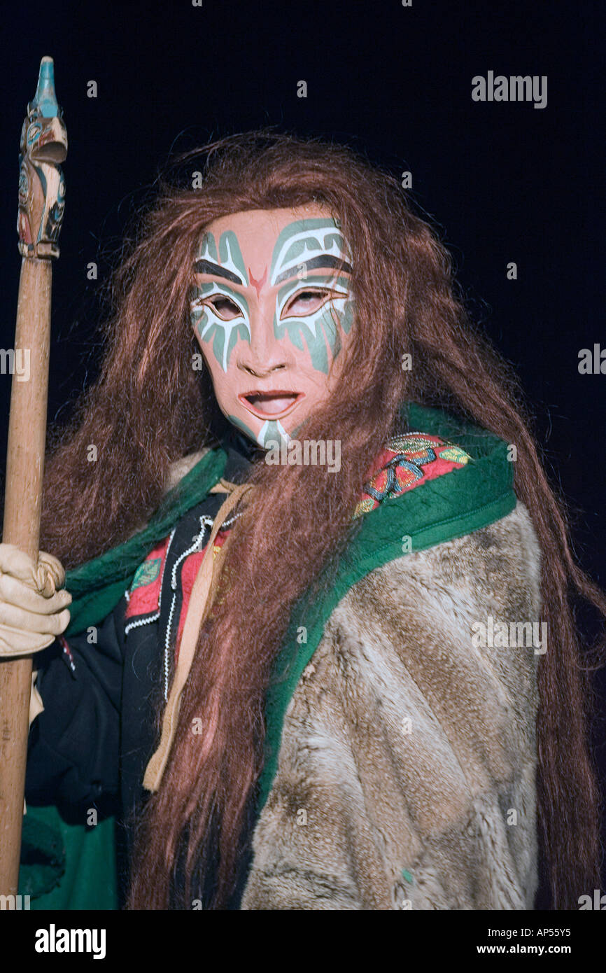 Actors wearing traditional Tlingit's actors masks and garbs perform ...