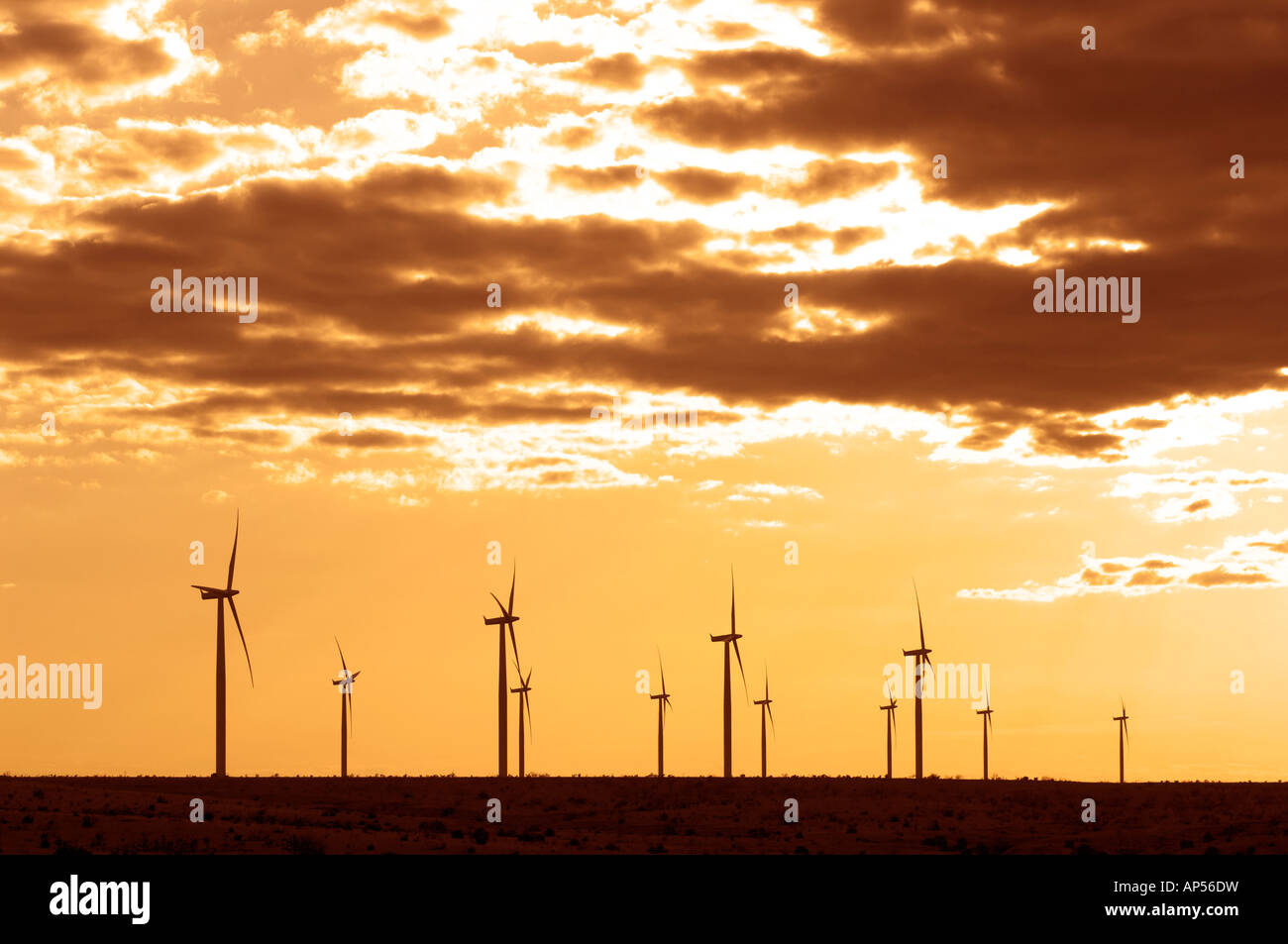 Wind turbines on Texas windfarm at sunset Stock Photo - Alamy