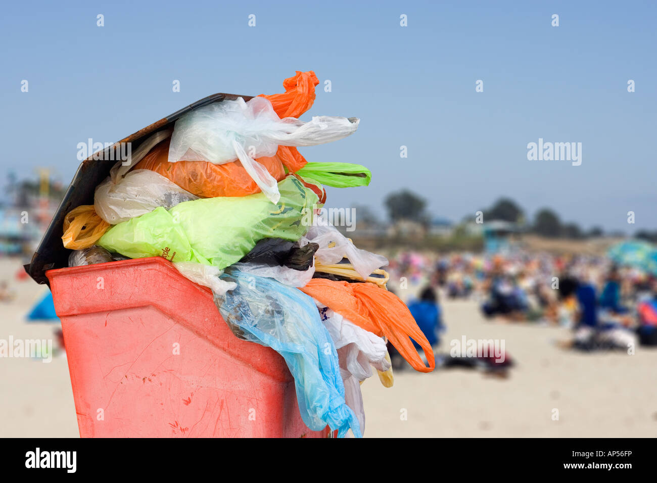 Digital composite of a trash bin on a beach Santa Cruz California USA ...