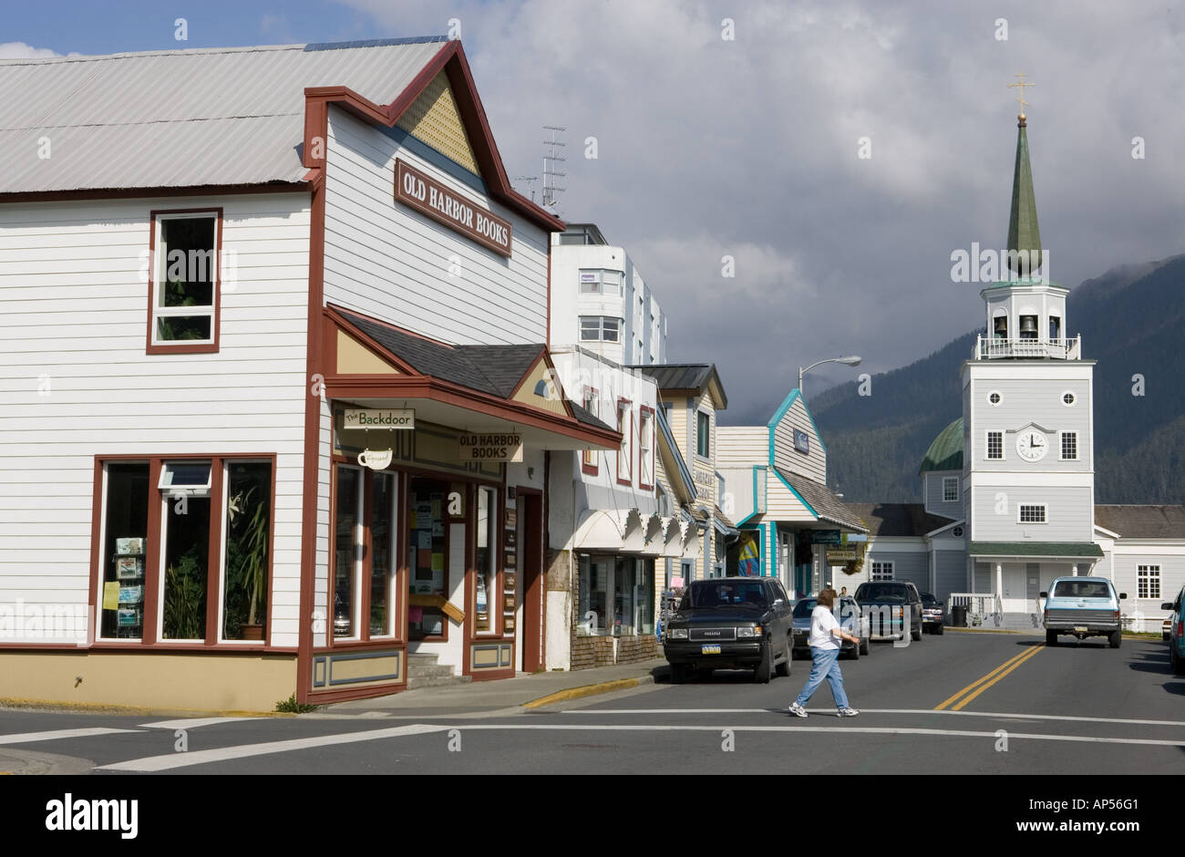 View of Lincoln Street in Sitka, Alaska, with Saint Michael's Cathedral ...