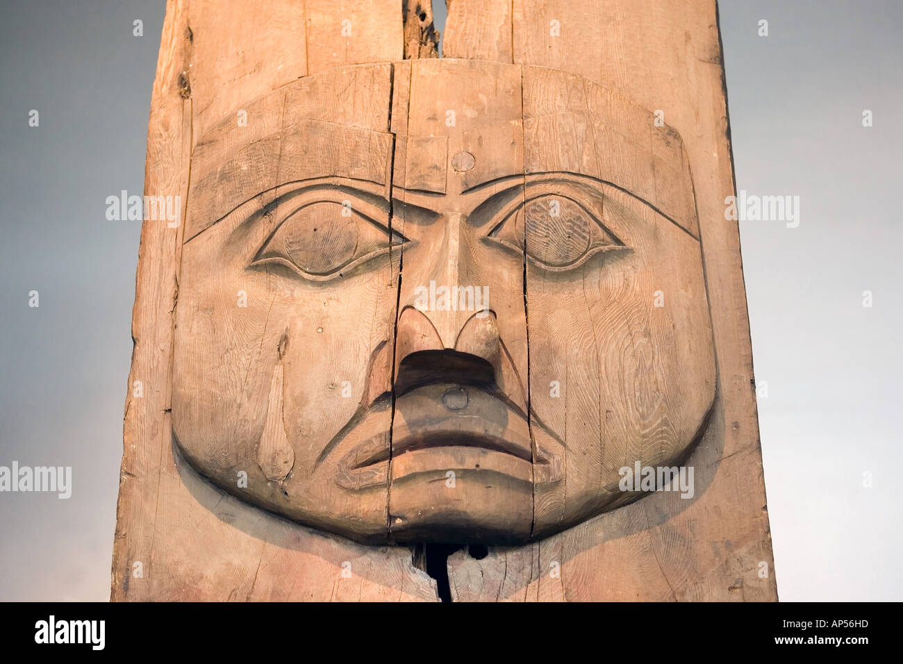 Native American totem pole on display in a building of the Southeast ...