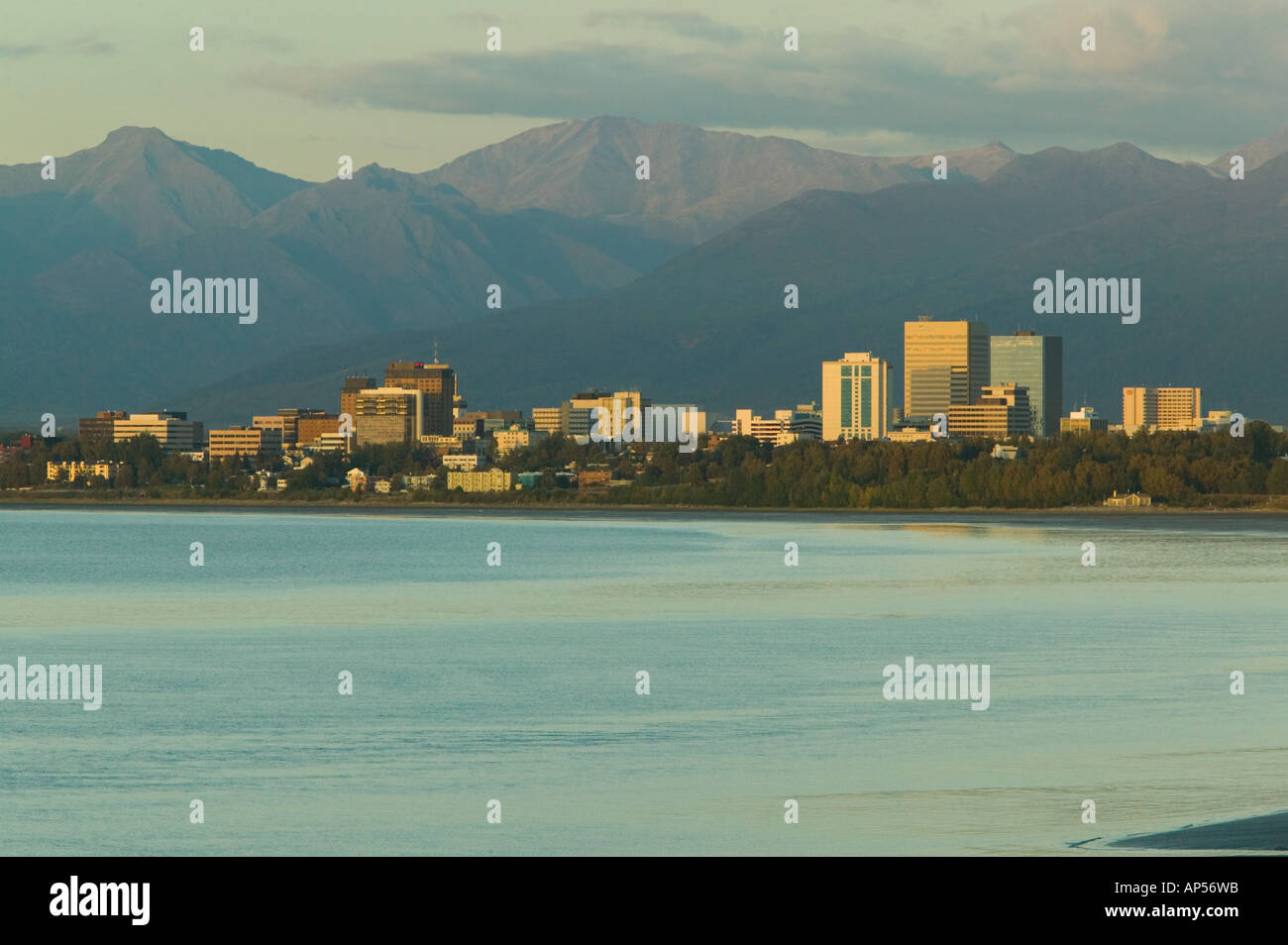 USA, ALASKA, ANCHORAGE: Anchorage Skyline at Sunset from Point ...