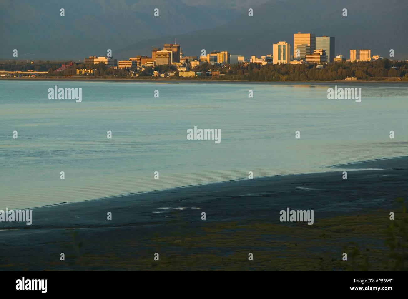 USA, ALASKA, ANCHORAGE: Anchorage Skyline at Sunset from Point ...