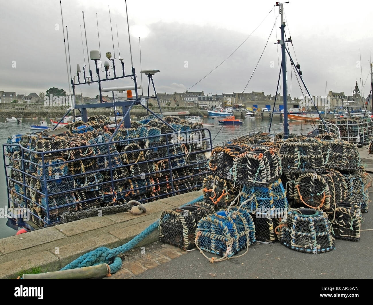 ship for fishing crustaceans crabs in fishing port in Roscoff Finistere ...